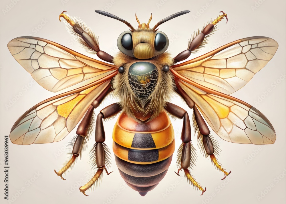 Realistic vector queen bee anatomy illustration with detailed ...