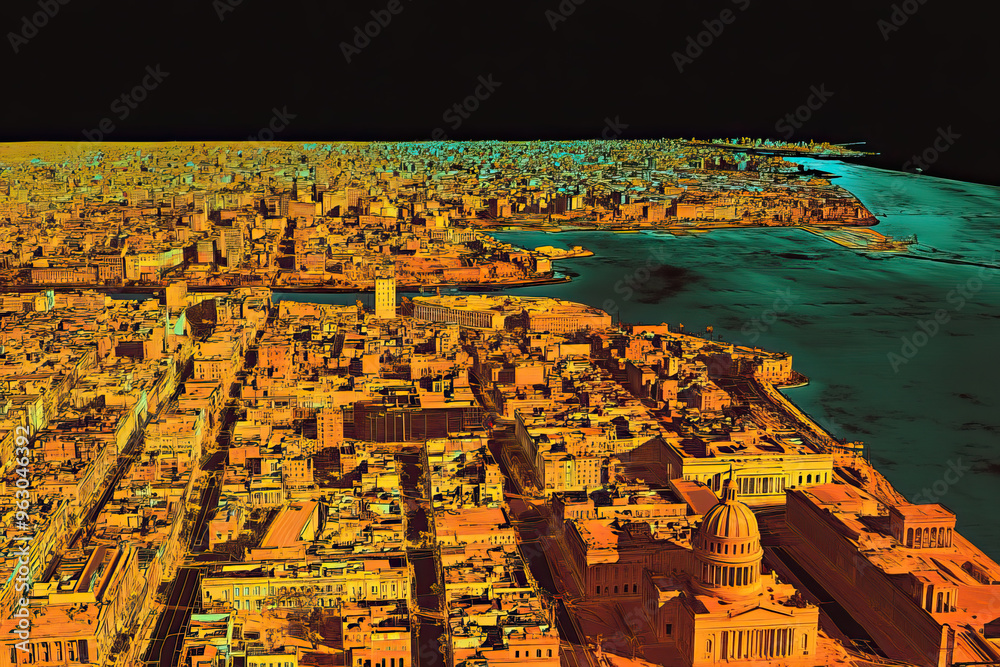 Technical aerial visual, 3D LiDAR GIS aerial map satellite scan model ...
