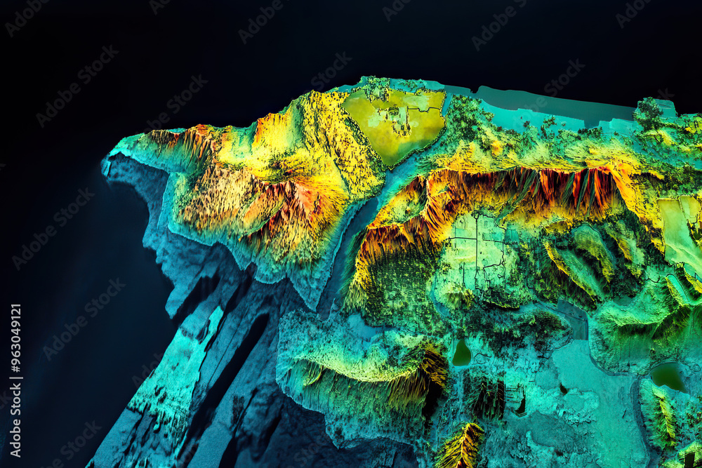 Technical aerial visual, 3D LiDAR GIS aerial map satellite scan model ...