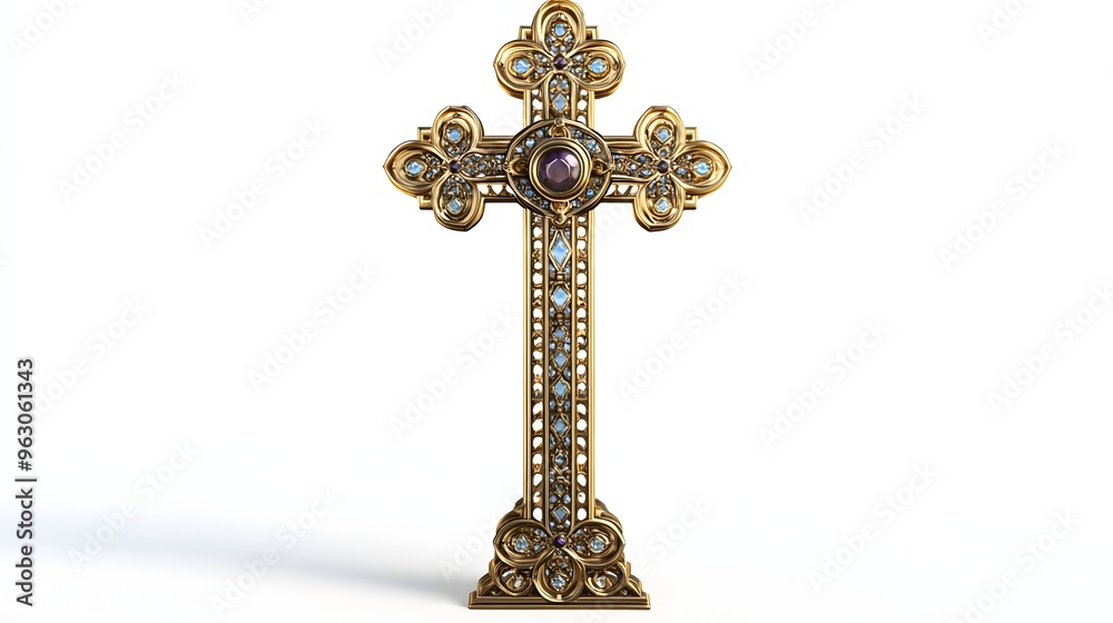 1. "A detailed 3D render of a Christian cross, intricately designed ...