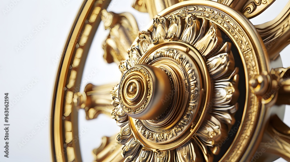 4. "The Buddhist Dharma Wheel in 3D, detailed with traditional symbols ...