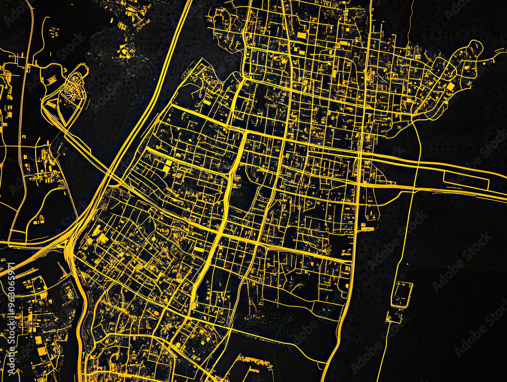 Technical aerial visual, 3D LiDAR GIS aerial map satellite scan model ...