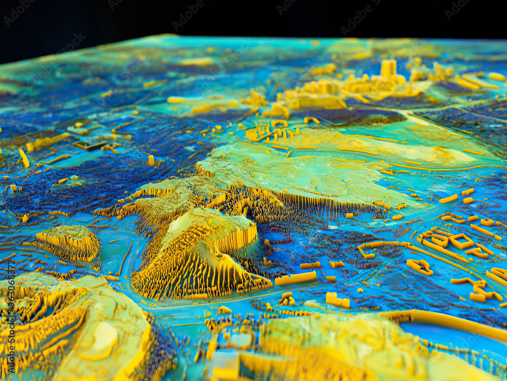 Technical aerial visual, 3D LiDAR GIS aerial map satellite scan model ...