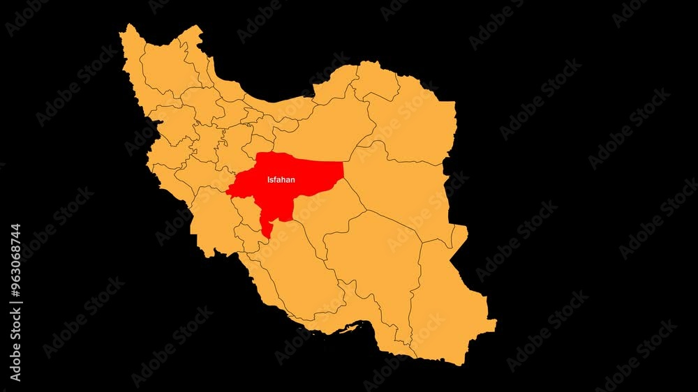 Isfahan map animated video. Location is highlighted on the Iran map ...