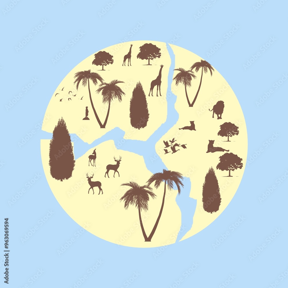 illustration photo graphic of landscape of various types of animals and ...