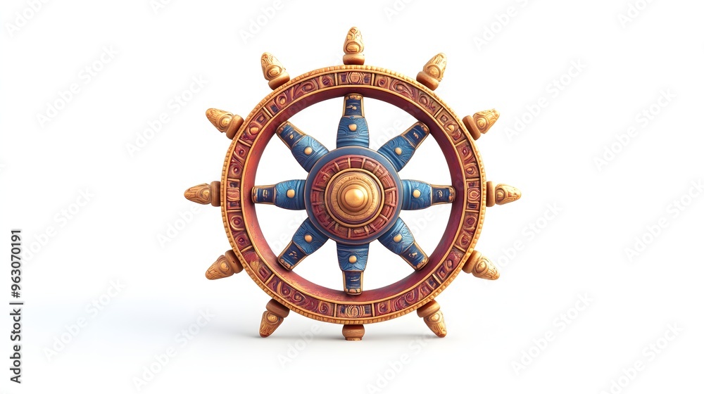 82. "A detailed 3D depiction of the Buddhist Dharma Wheel, crafted with ...