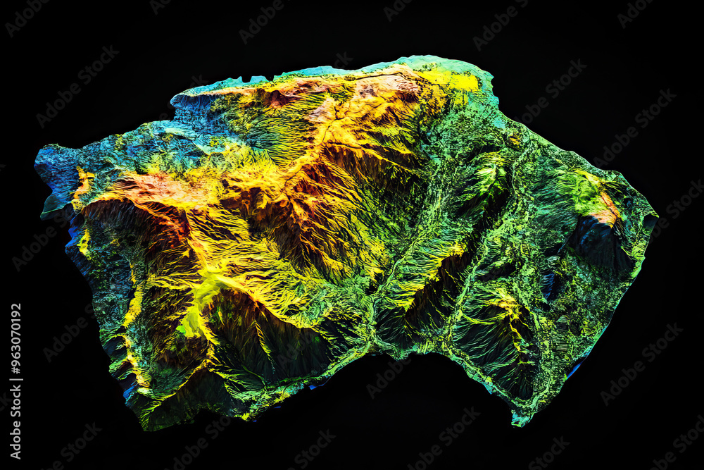 Technical aerial visual, 3D LiDAR GIS aerial map satellite scan model isolated, showing Kasongo ...