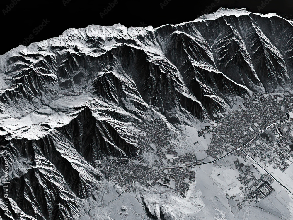 Technical aerial visual, 3D LiDAR GIS aerial map satellite scan model ...