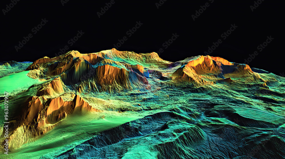 Technical aerial visual, 3D LiDAR GIS aerial map satellite scan model ...