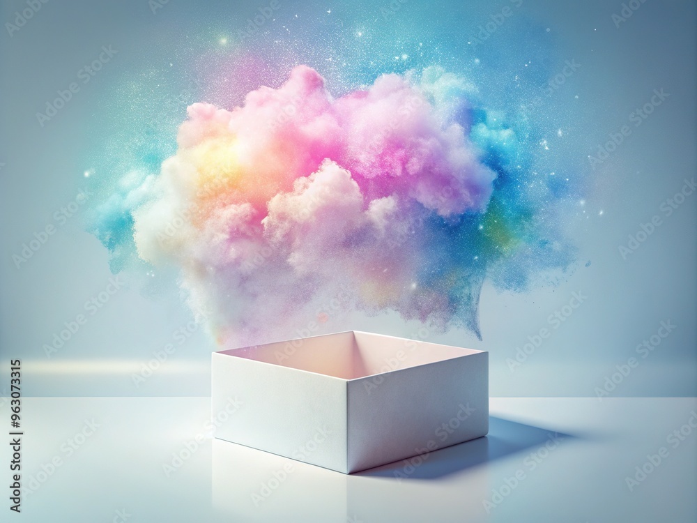 Conceptual whitespace thought bubble bursting out of a square box with ...