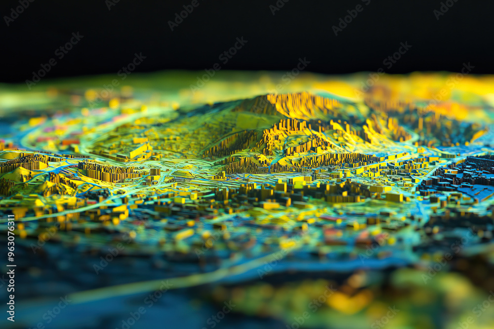 Technical aerial visual, 3D LiDAR GIS aerial map satellite scan model ...