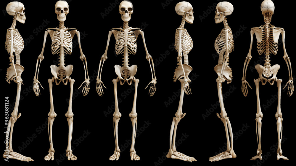 Skeleton, multiple angles side top front group, full skeletons, skulls ...