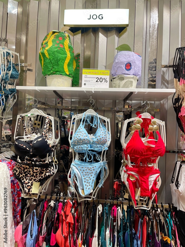 Women's swimwear brand JOG in official shop. Department store. Shopping ...