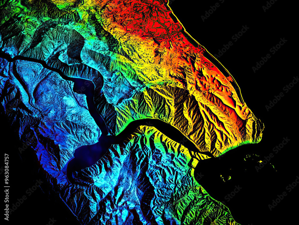 Technical aerial visual, 3D LiDAR GIS aerial map satellite scan model ...