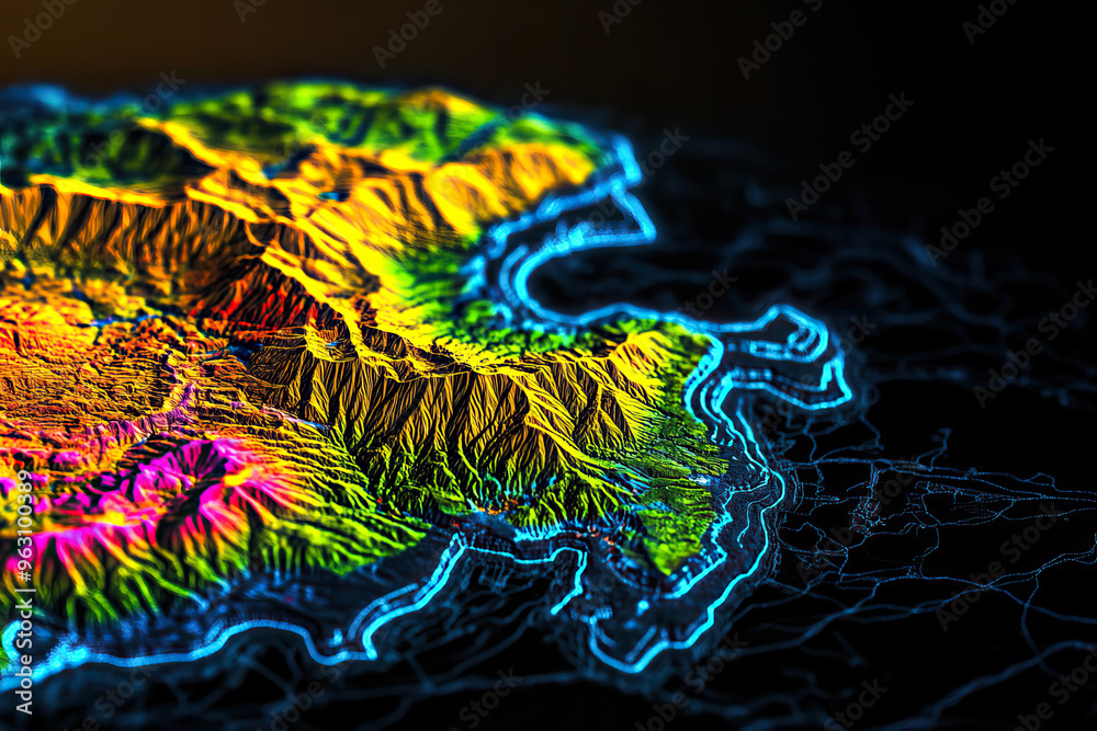 Technical aerial visual, 3D LiDAR GIS aerial map satellite scan model ...
