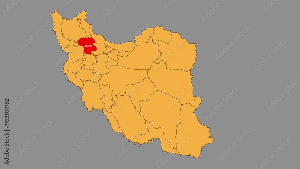 Zanjan map animated video. Map Highlighted on the Iran map with ...