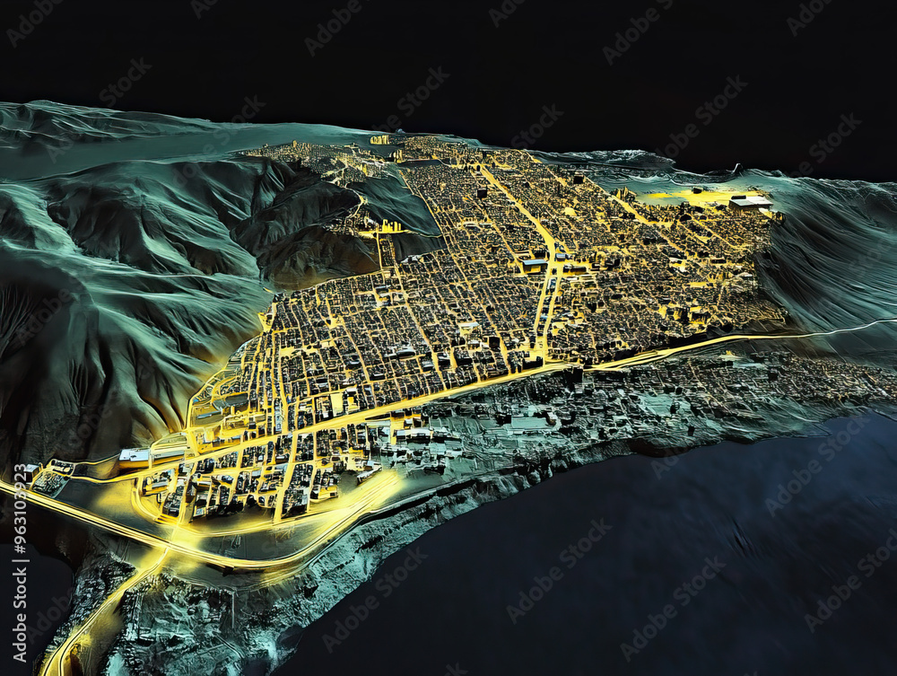 Technical aerial visual, 3D LiDAR GIS aerial map satellite scan model ...