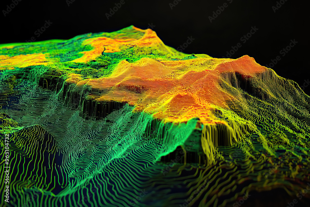 Technical aerial visual, 3D LiDAR GIS aerial map satellite scan model ...
