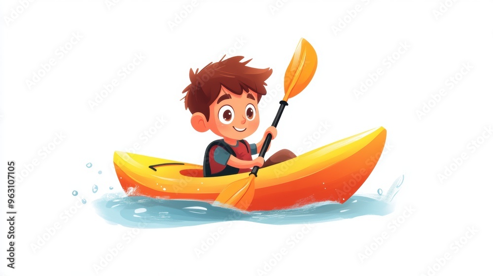 Cute cartoon charactor of a boy kayaking in water Stock Illustration ...