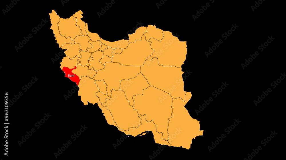 Llam map animated video. Location is highlighted on the Iran map. Color ...
