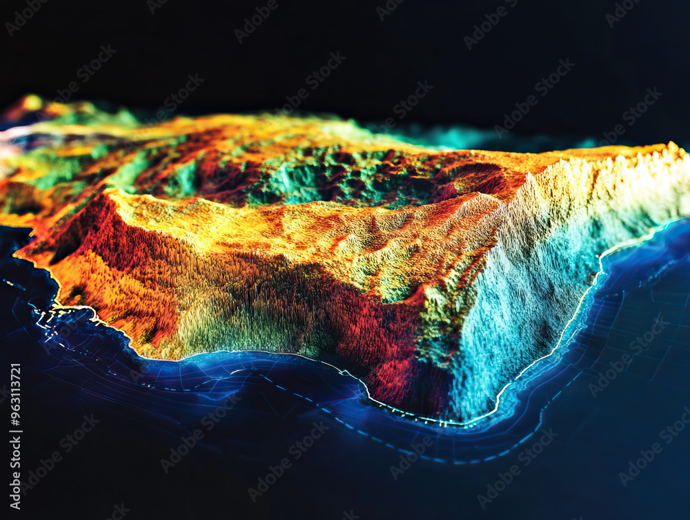 Technical aerial visual, 3D LiDAR GIS aerial map satellite scan model ...