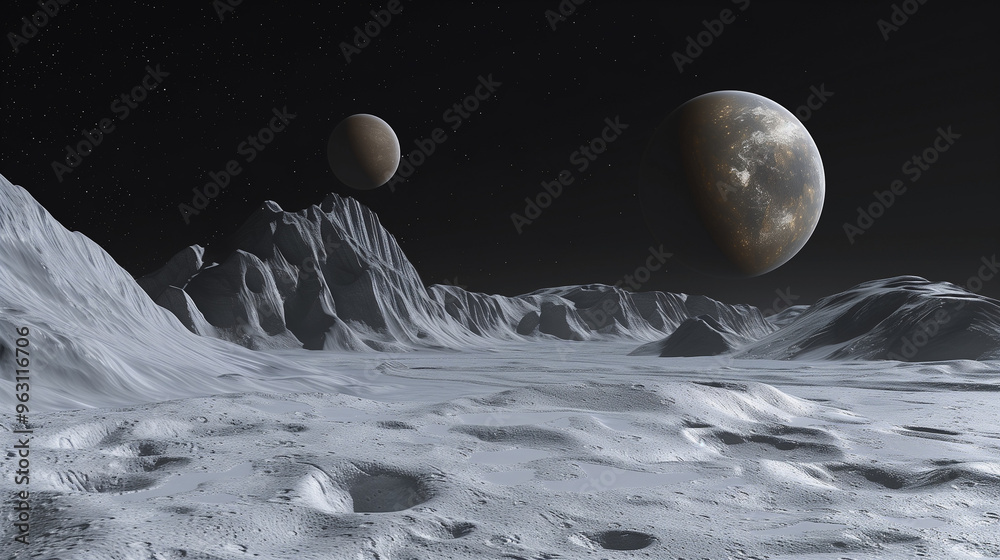 3D model of Pluto and Charon, detailed surfaces with icy mountains and ...