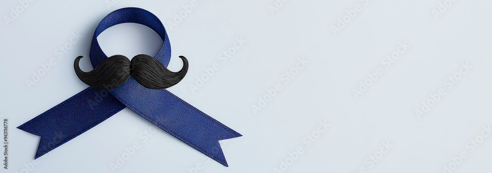 Lazo azul con un bigote encima, simbolizando concienciación de la salud ...