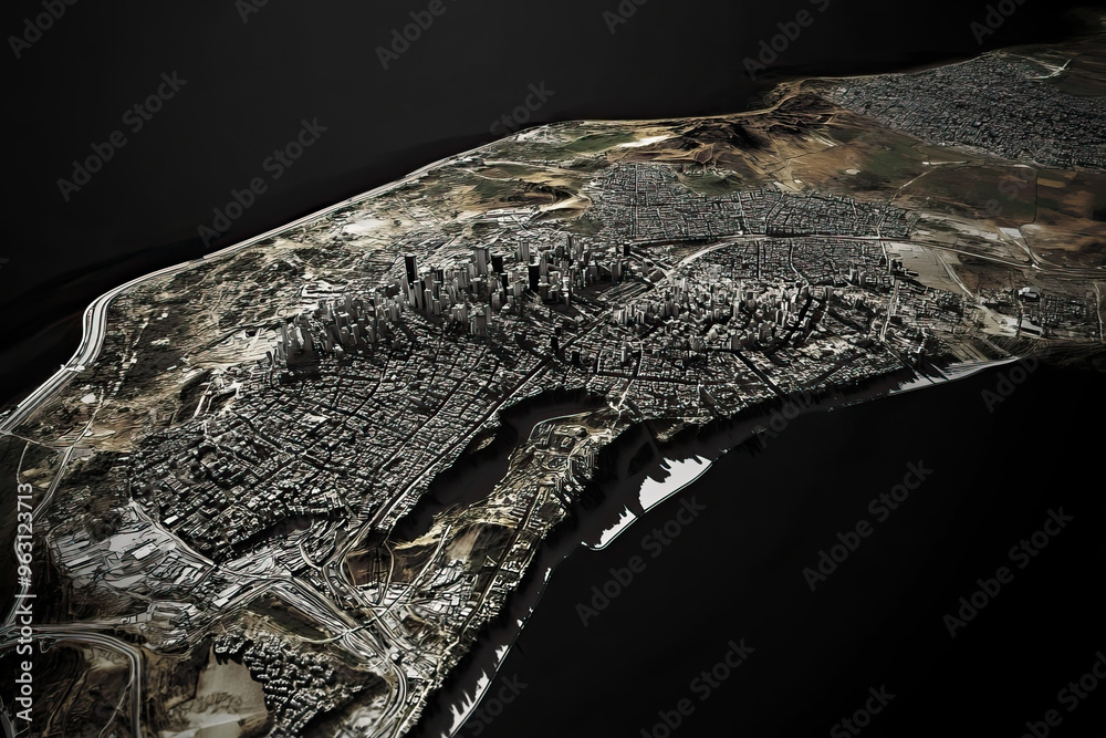 Technical aerial visual, 3D LiDAR GIS aerial map satellite scan model ...