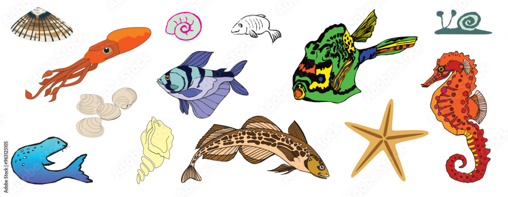 Water Sea Creaters fishes fish seahorse Tortoise Sea Lion star Animals ...