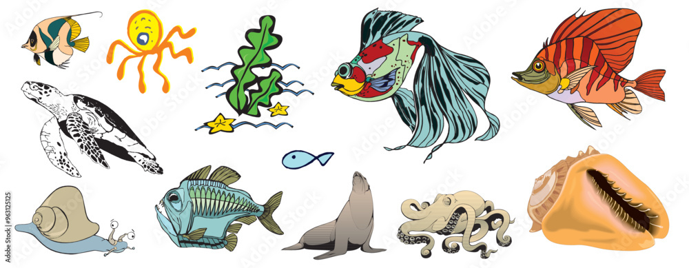 Water Sea Creaters fishes fish seahorse Tortoise Sea Lion star Animals ...