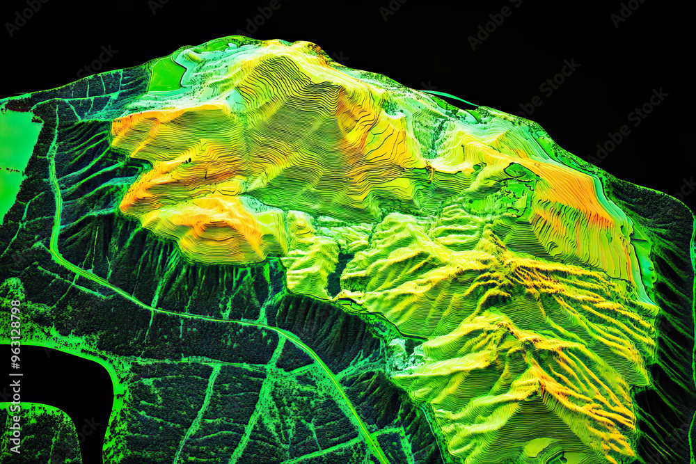 Technical aerial visual, 3D LiDAR GIS aerial map satellite scan model ...
