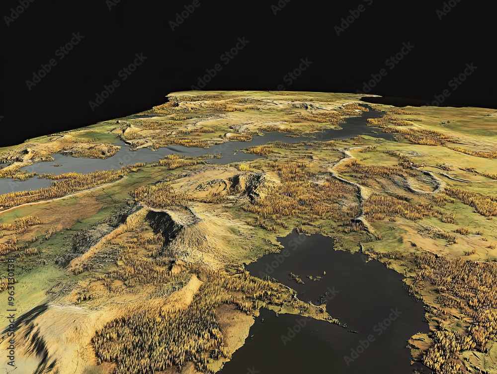 Technical aerial visual, 3D LiDAR GIS aerial map satellite scan model ...