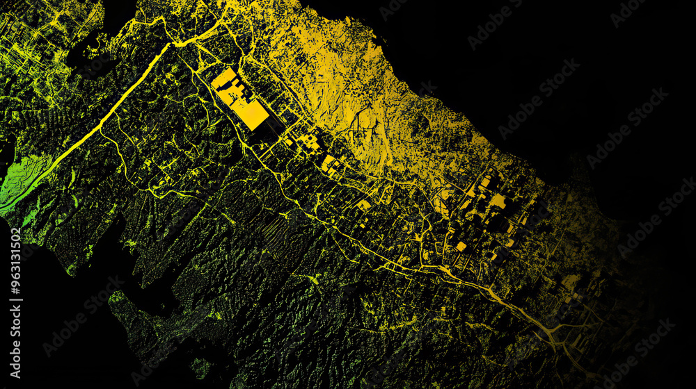 Technical aerial visual, 3D LiDAR GIS aerial map satellite scan model ...
