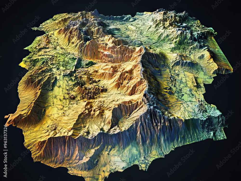 Technical aerial visual, 3D LiDAR GIS aerial map satellite scan model ...