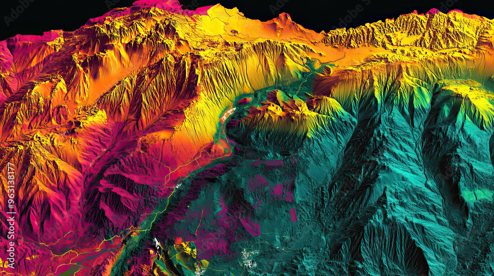 Technical aerial visual, 3D LiDAR GIS aerial map satellite scan model ...