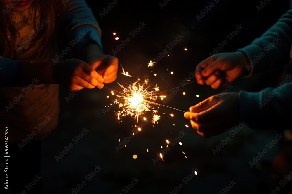 Children holding sparklers celebrating guy fawkes night, also known as ...