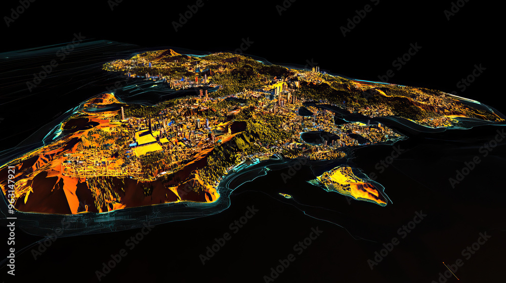 Technical aerial visual, 3D LiDAR GIS aerial map satellite scan model ...