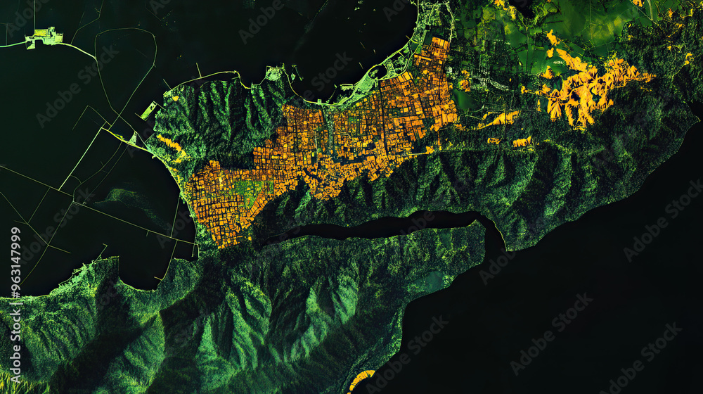 ภาพประกอบสต็อก Technical aerial visual, 3D LiDAR GIS aerial map ...