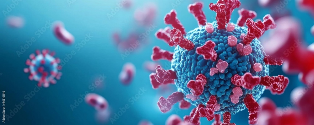 Microscopic view of a hybrid virus designed for therapy, synthetic ...
