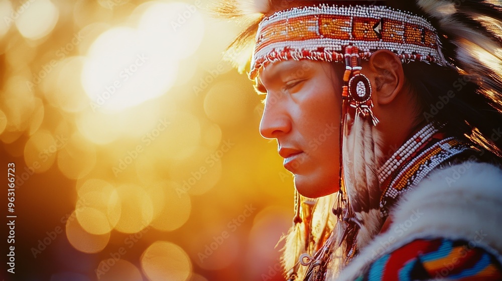 Portrait of a Native American Warrior in Full Ceremonial Headdress ...