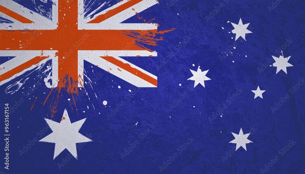 Australian flag background with a paint splash texture on the wall ...