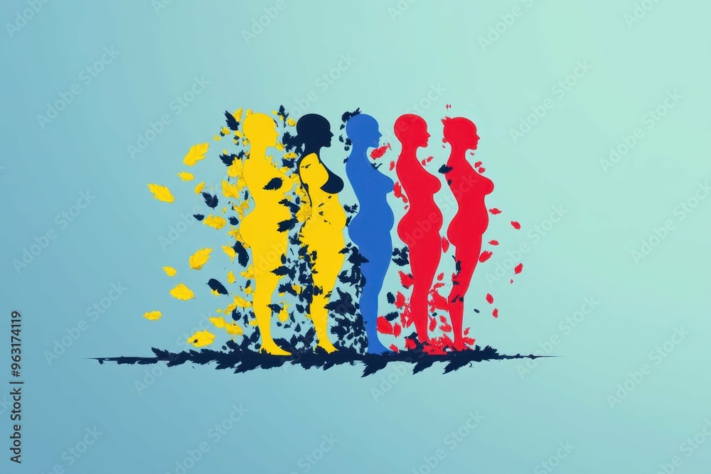 Simplified illustrations of abstract body shapes morphing between thin ...