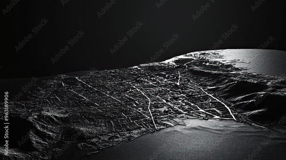 Technical aerial visual, 3D LiDAR GIS aerial map satellite scan model ...