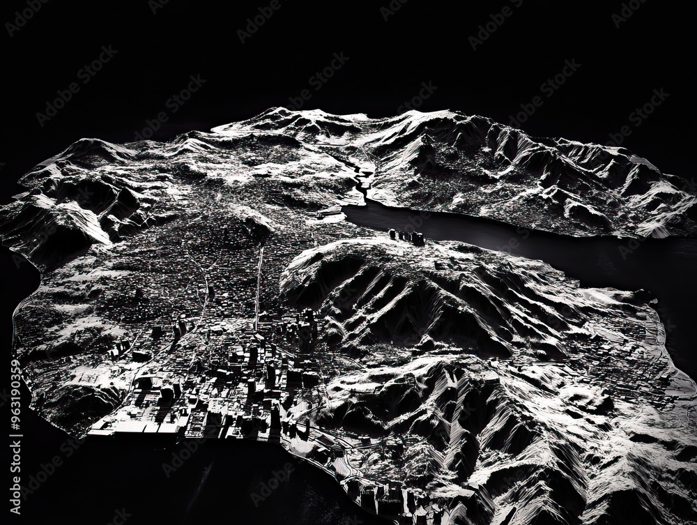 Technical aerial visual, 3D LiDAR GIS aerial map satellite scan model ...