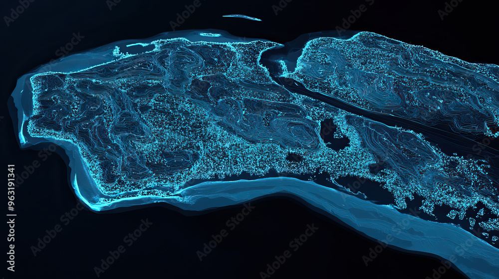 Technical aerial visual, 3D LiDAR GIS aerial map satellite scan model ...