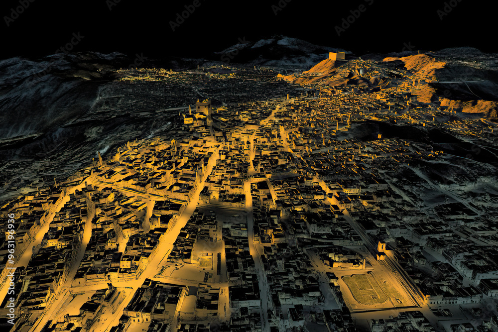 Technical aerial visual, 3D LiDAR GIS aerial map satellite scan model ...