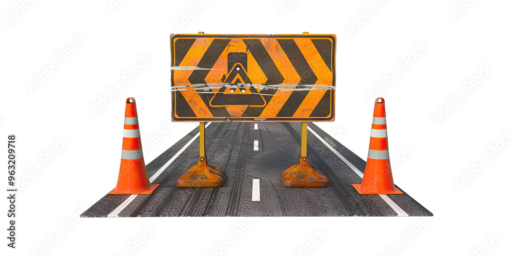 Highway construction zone sign, warning of road work ahead, isolated on ...