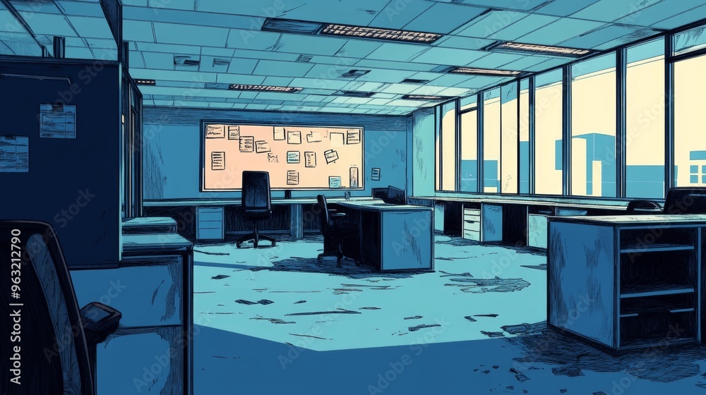 Visual metaphor depicting a desolate job market with empty office ...