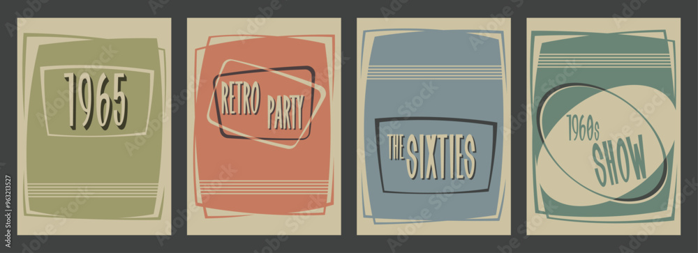 1960s Background Set, Vector Abstract Templates for Retro Party's ...