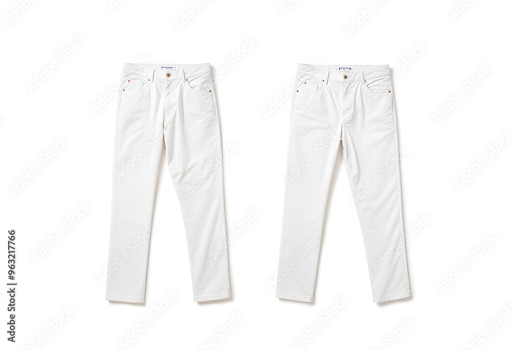 Blank white pants lying mock up, front and back side, isolated. Clear ...